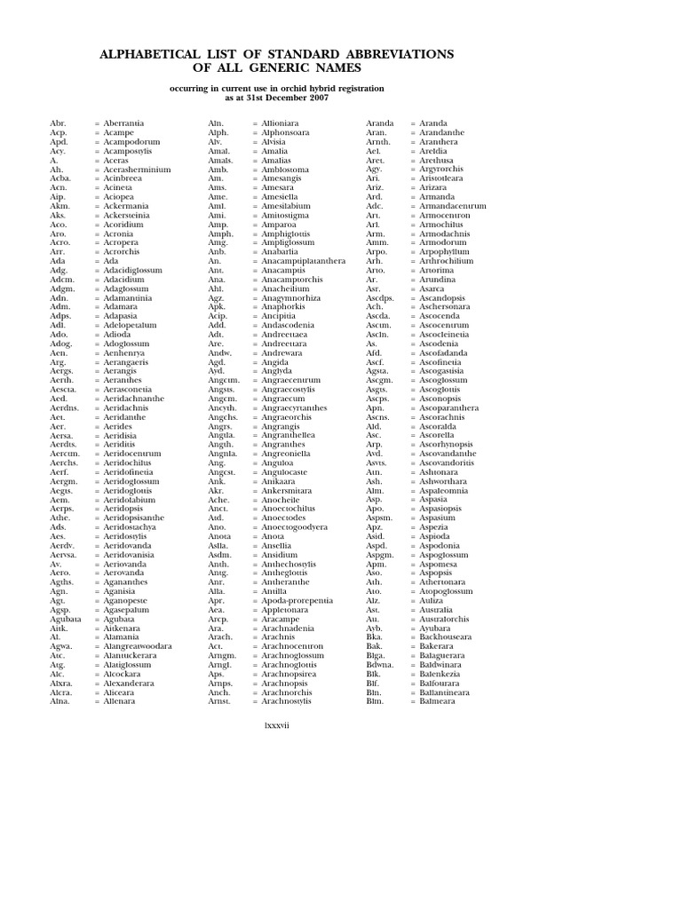 Orchid Name Abbreviations List | PDF | Plant Morphology