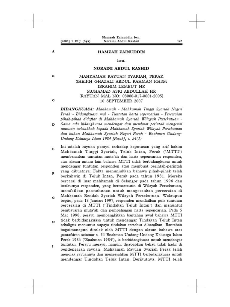 HAMZAH ZAINUDDIN LWN NORAINI ABDUL RASHID CLJSYA 2008 1 147 | PDF