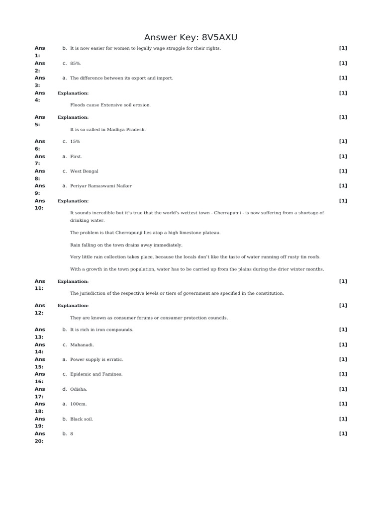 Answer Key for Geography Quiz | PDF | Earth Sciences | Physical Geography