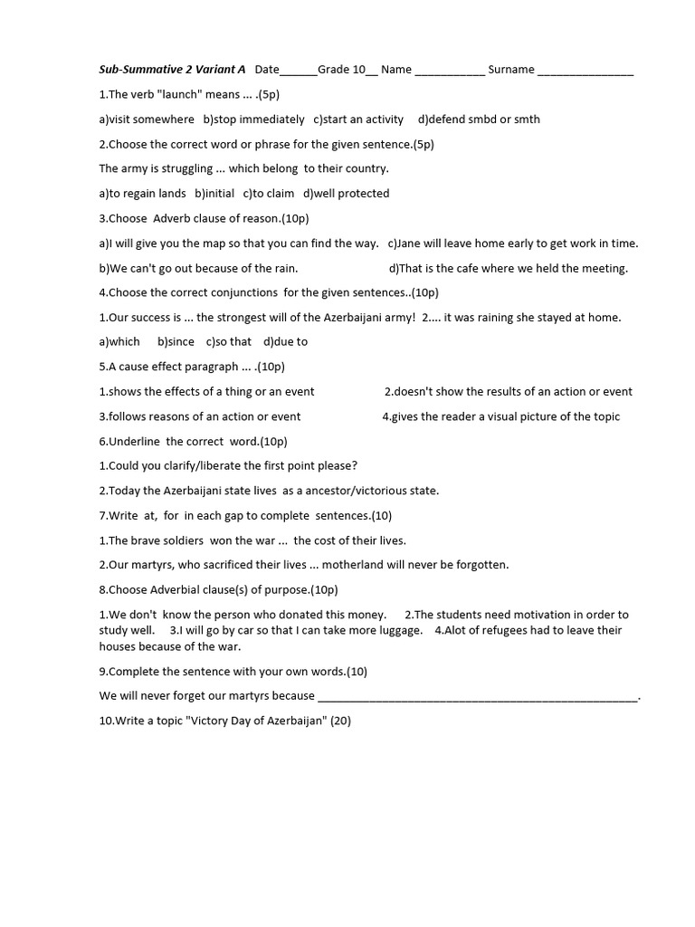 10 Cu Sinif KSQ-2 Variant A | PDF