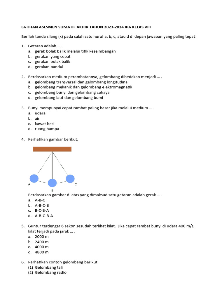 Soal Latihan Asat 2023-2024 Ipa Viii | PDF