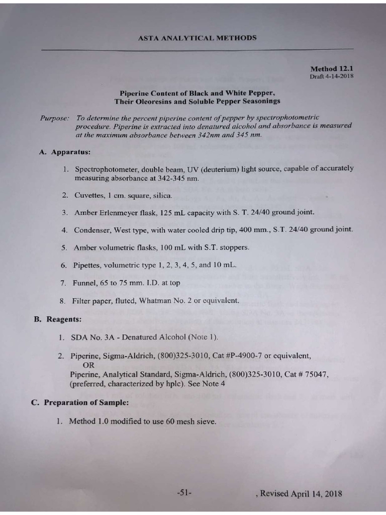 Piperin Metode Asta | PDF