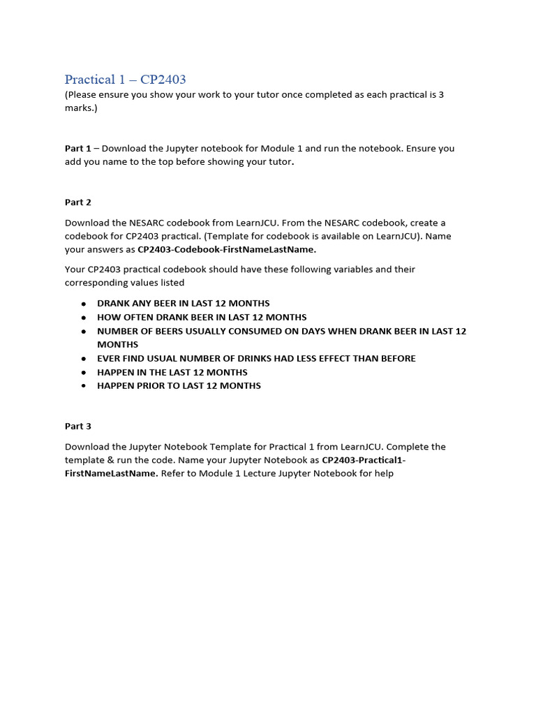 CP2403 - Practical 1 - InT | PDF