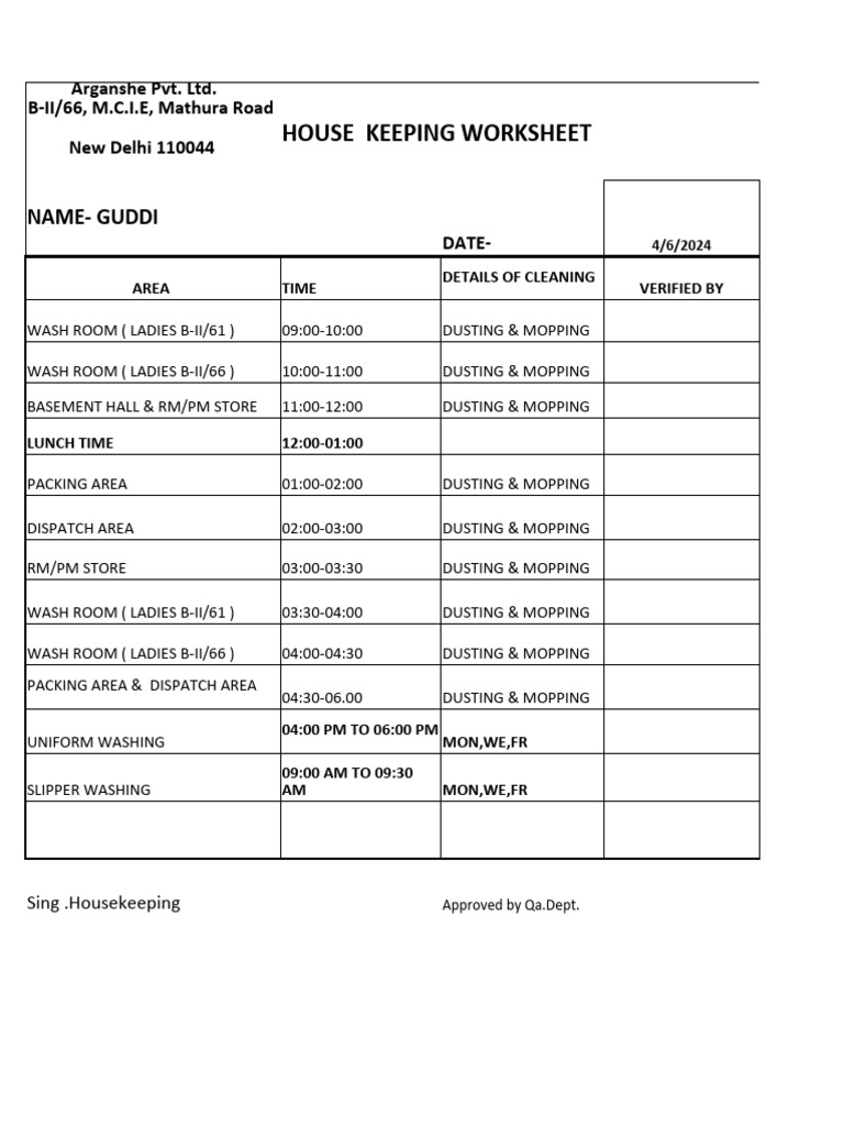 House Keeping Worksheet | Download Free PDF | Housekeeping | Home Economics