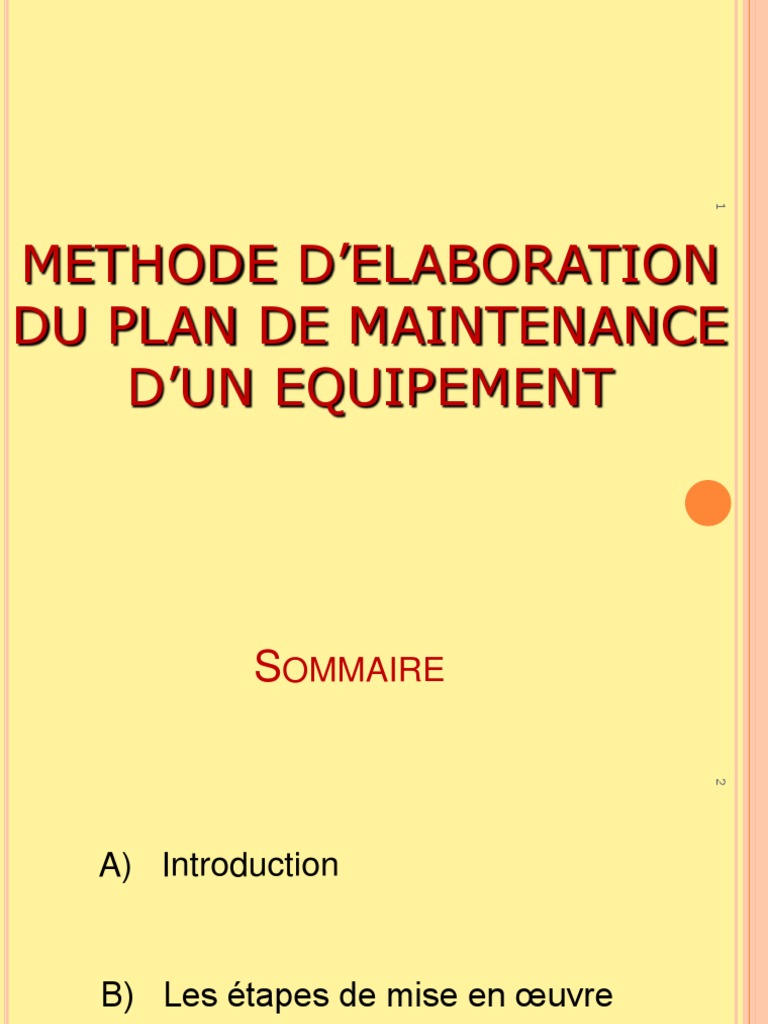 Méthode D'élaboration de La Maintenance Préventive D'un Équipement ...
