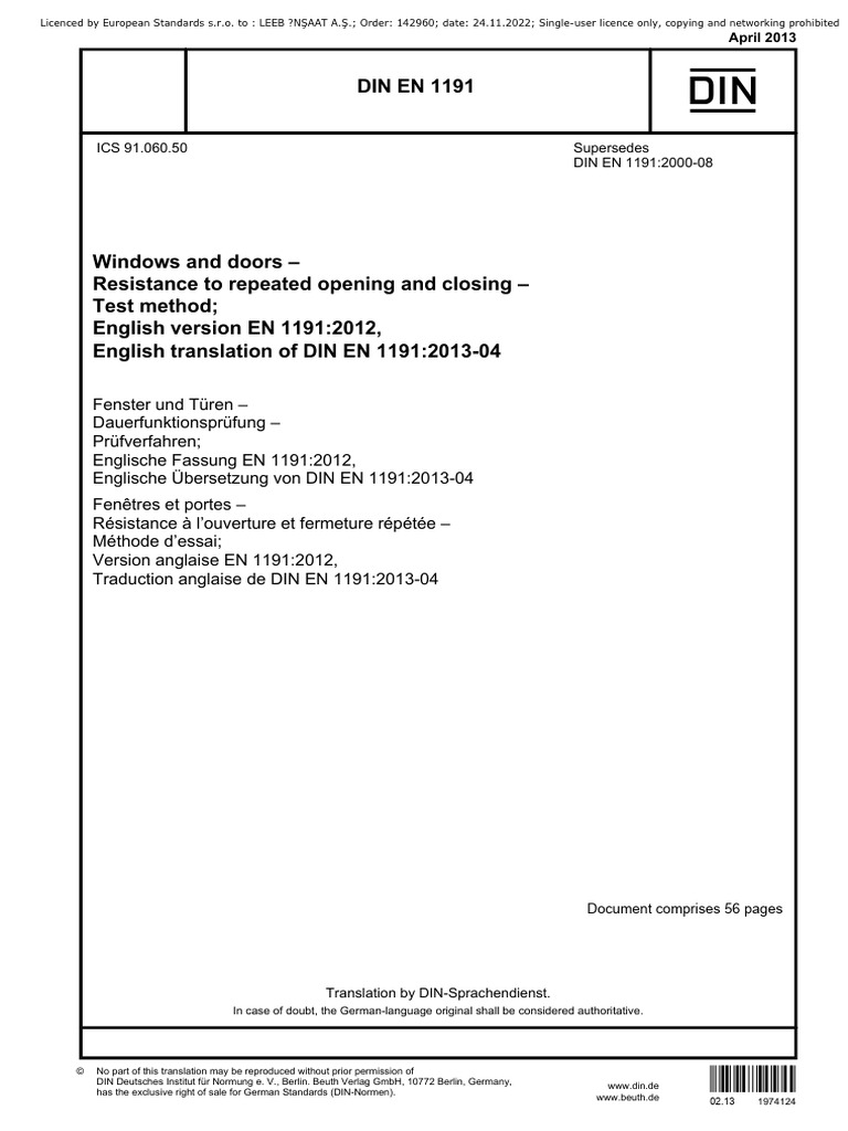 72 - EN 1191-2012 Windows and Doors - Resistance To Repeated Opening ...