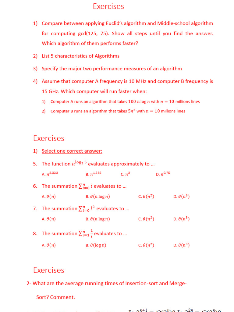Exercises | Download Free PDF | Algorithms | Theoretical Computer Science Exercises | Download Free PDF | Algorithms | Theoretical Computer Science