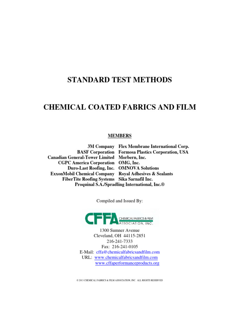 STANDARD TEST METHODS CHEMICAL COATED FABRICS STM2015UpdateCFFA-2 | PDF ...