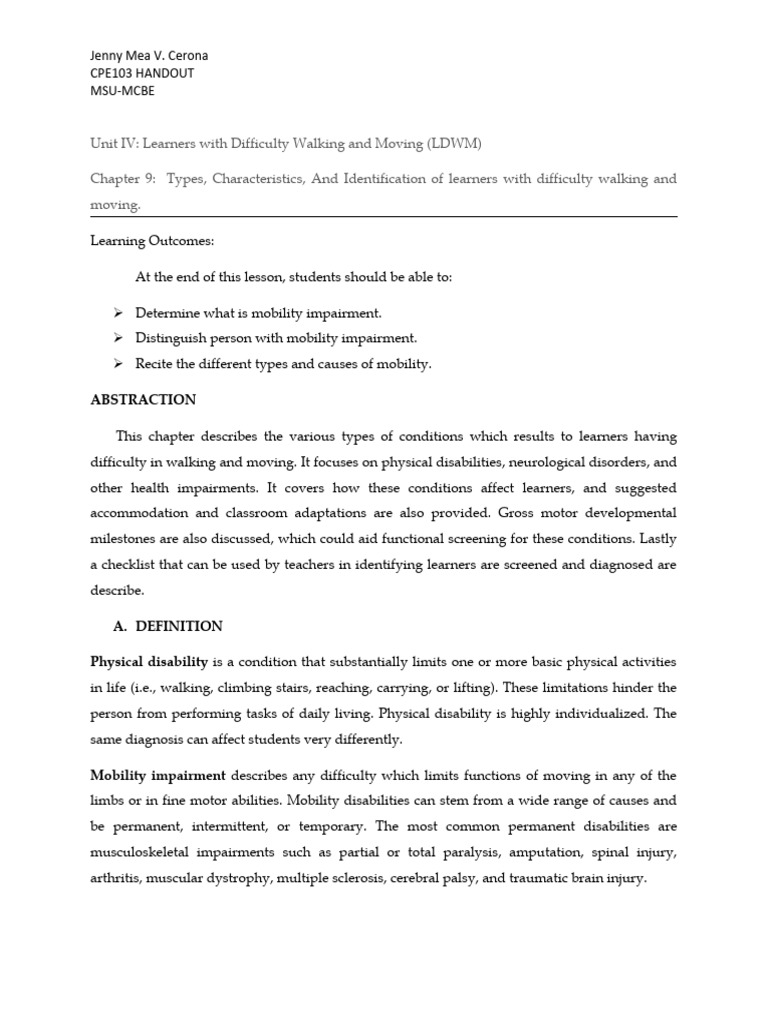 HANDOUT CPE103 JENNYMEA | Download Free PDF | Cerebral Palsy | Epilepsy
