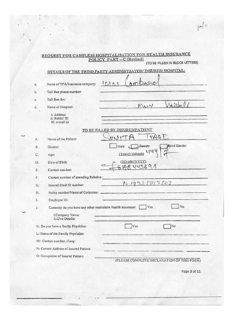 Cashless Hospitalization Request Form | PDF | Hospital | Medicine