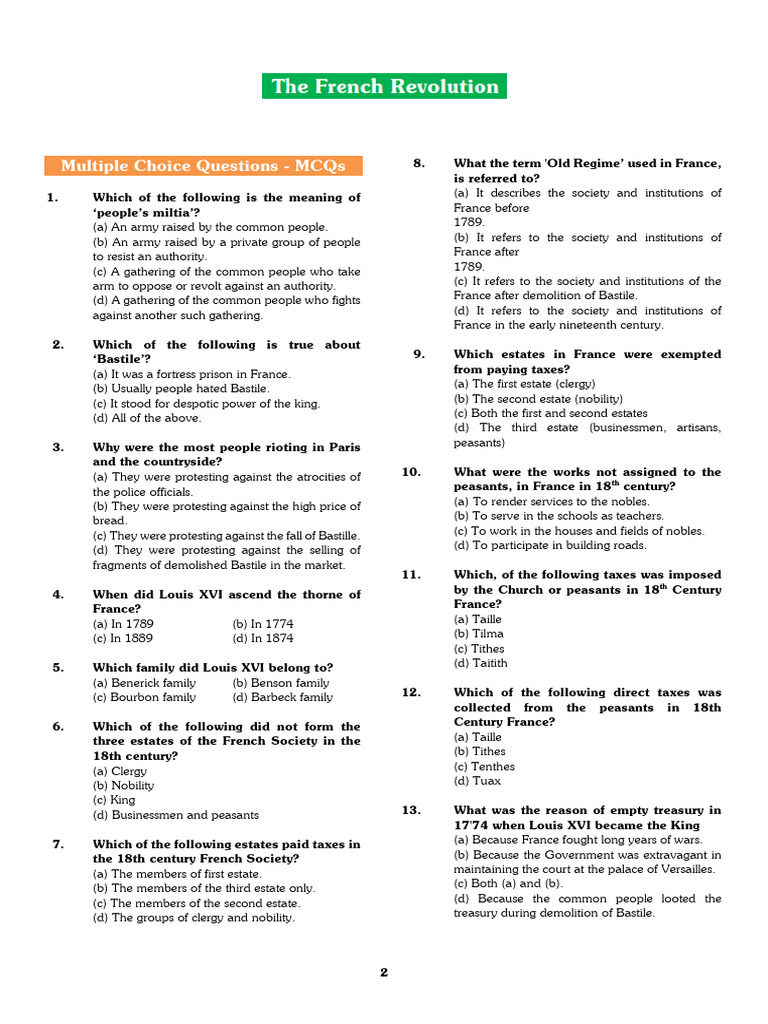 French Revolution MCQs | PDF | Maximilien Robespierre | France