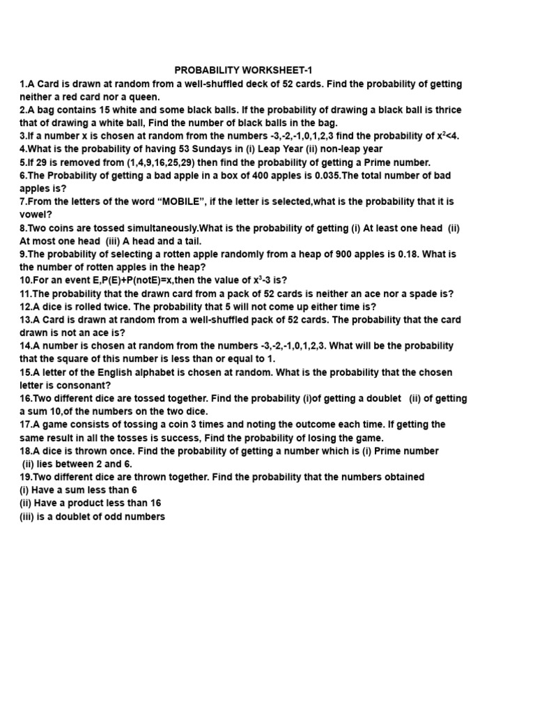 Probability Worksheet-1 | PDF | Games & Activities