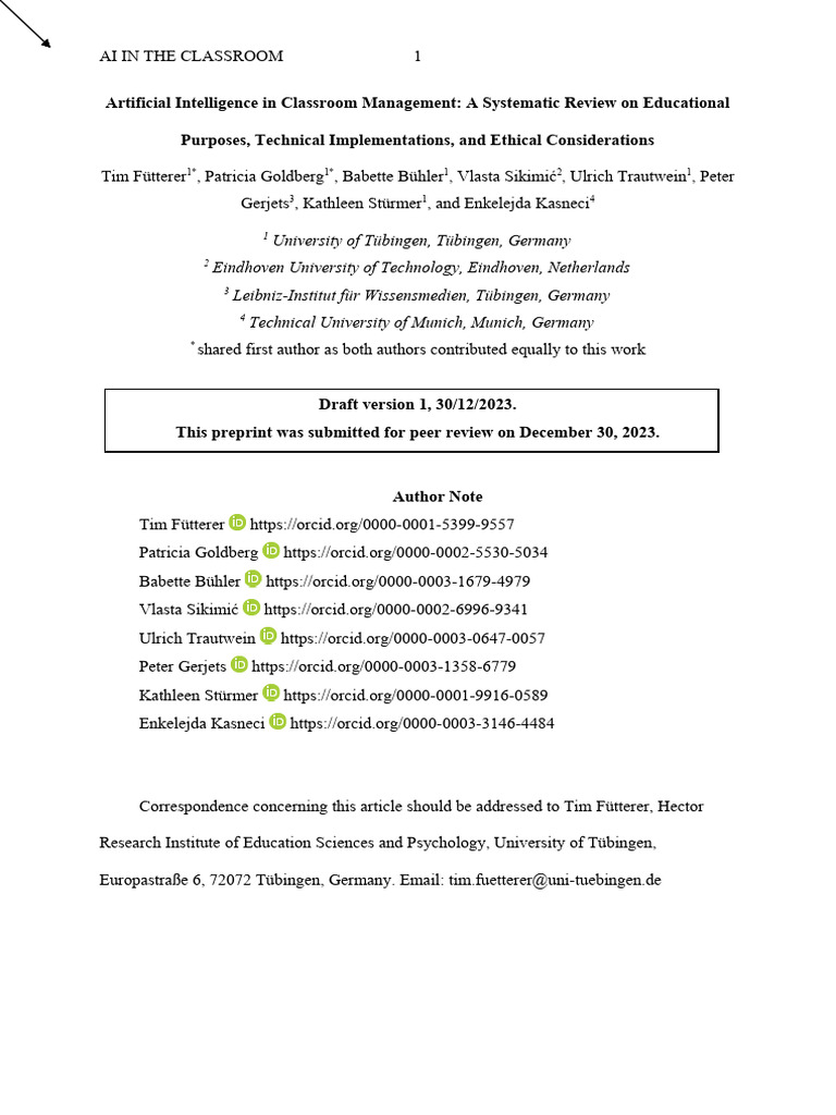 AI in Classroom Management Review | PDF | Machine Learning | Artificial ...