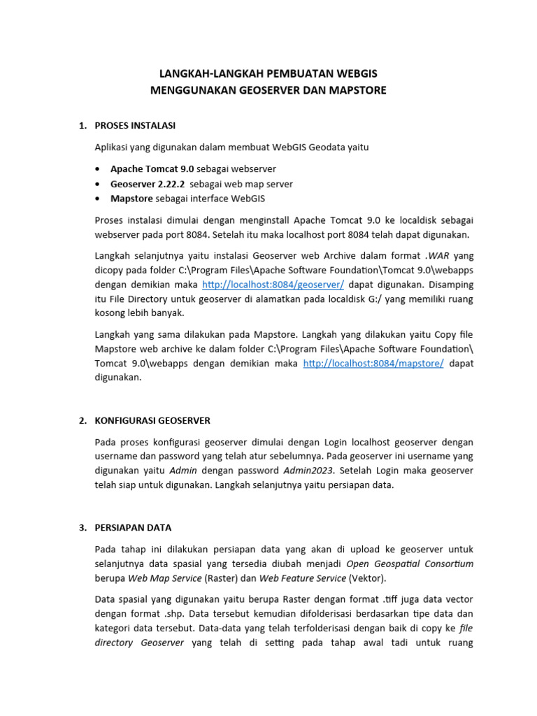 Langkah Membuat WebGIS Dengan Geoserver Dan Mapstore | PDF