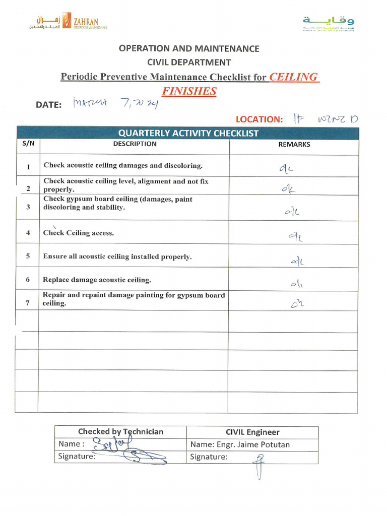 Civil PPM Checklist | PDF