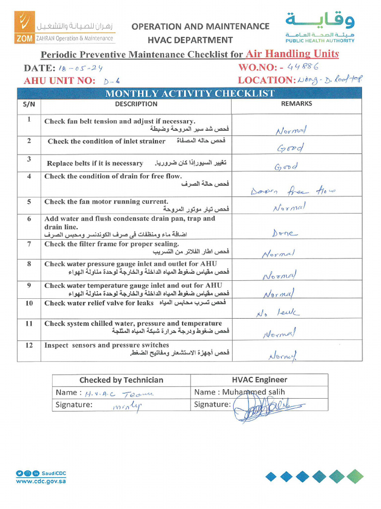 Hvac PPM Checklist | PDF