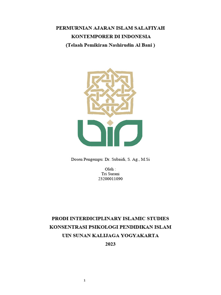 Islam & Salafiyah - Tri Surani 23200011090 | PDF | Ilmu Sosial | Filsafat