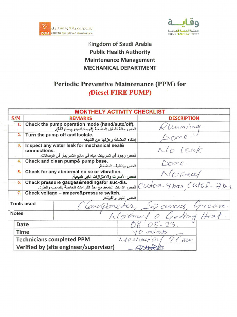 Fire Fighting System Checklist | PDF