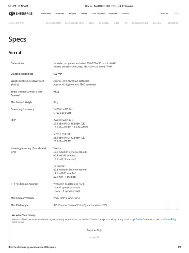 Matrice 300 RTK Specifications Overview | PDF | Battery Charger