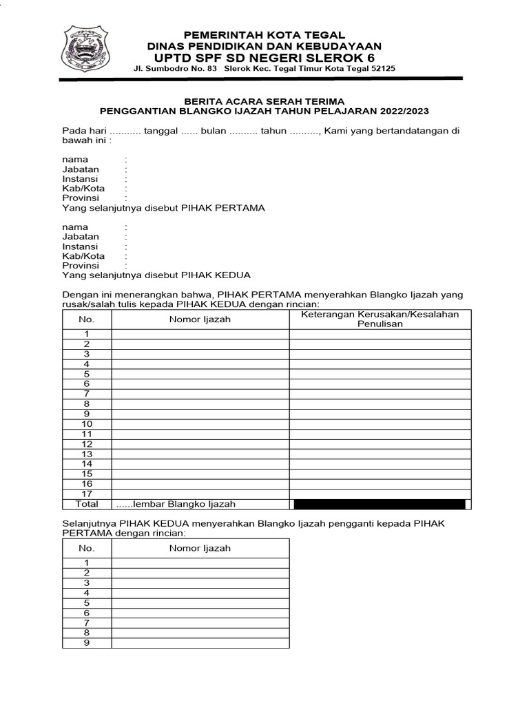 Berita Acara Pengembalian Blangko Ijazah | PDF Berita Acara Pengembalian Blangko Ijazah | PDF