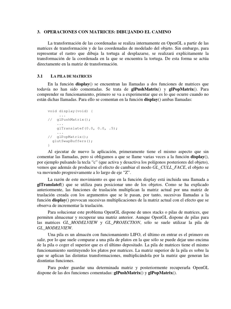 Pila De Matrices Opengl Pdf Matriz Matemáticas Áreas De Informática
