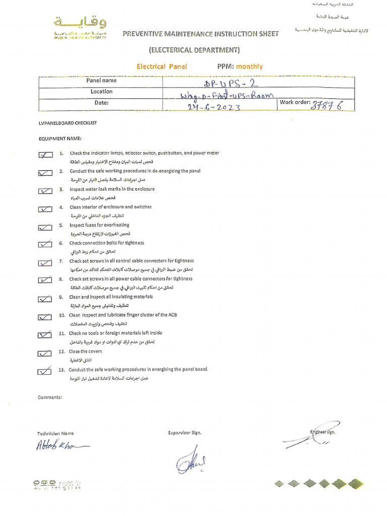 ELECTRICAL PPM CHECKLIST | PDF