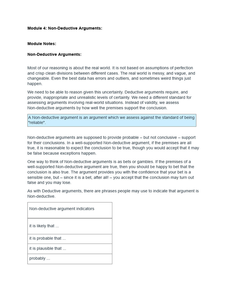 PHIL 105 Module 4 Non Deductive Arguments | PDF | Argument | Fallacy