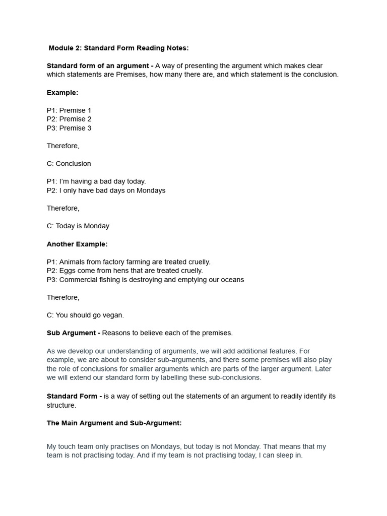 PHIL 105 Module 2 Standard Form | PDF | Argument | Reason