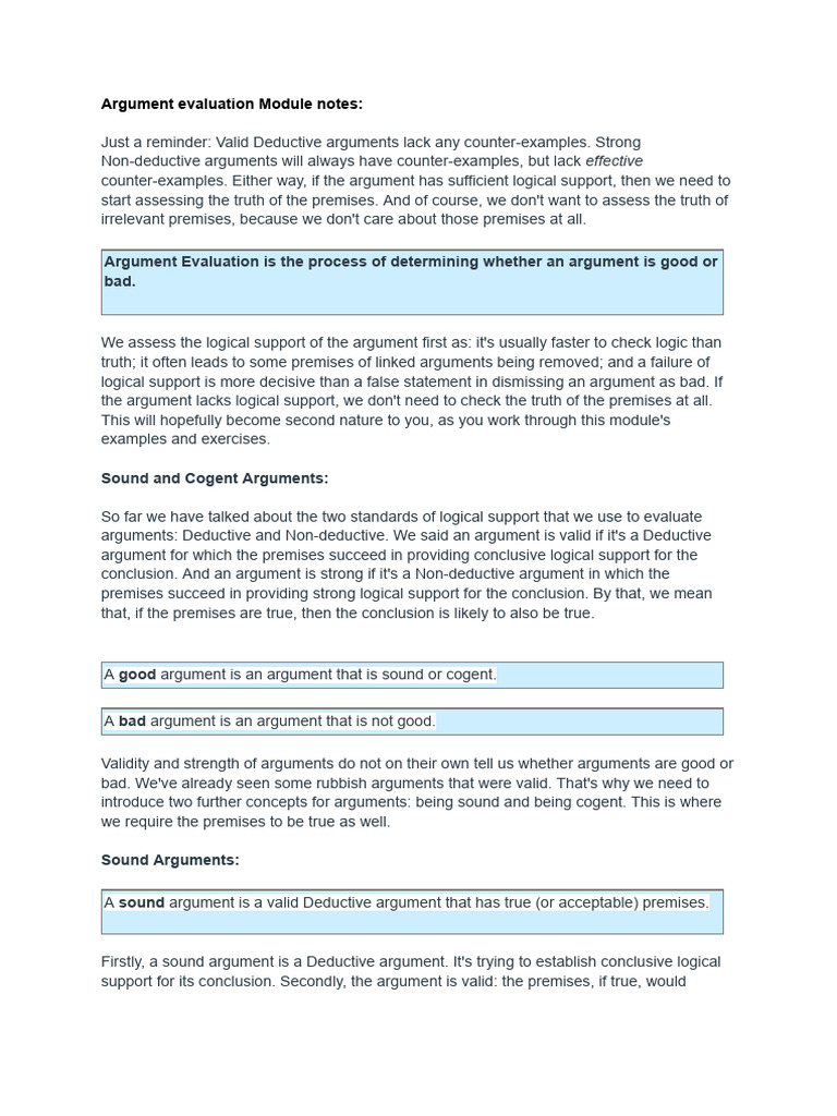 PHIL 105 Module 5 Argument Evaluation | PDF | Argument | Deductive Reasoning