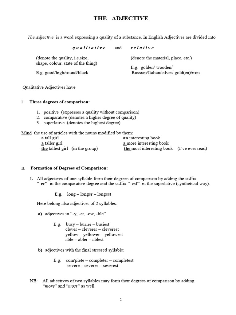 The Adjective | PDF | Adjective | Linguistic Typology