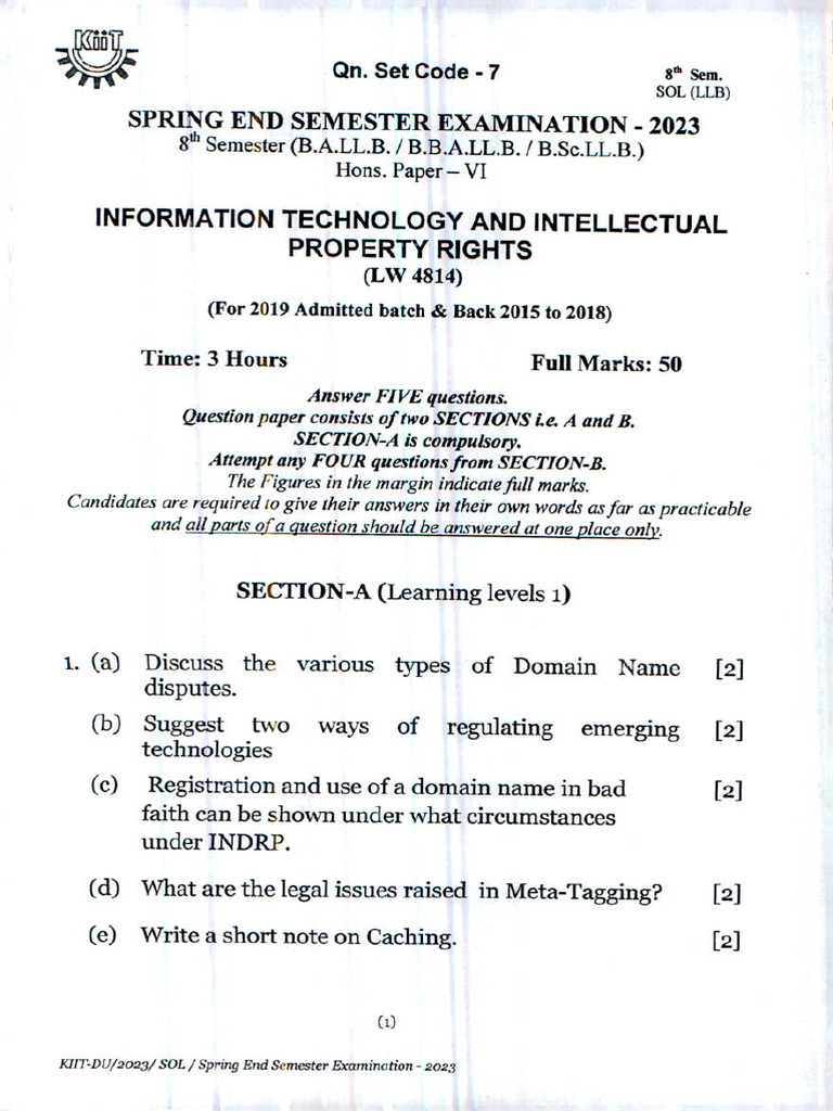 Spring, End Semester - 2023, 8th Semester, Information Technology and ...