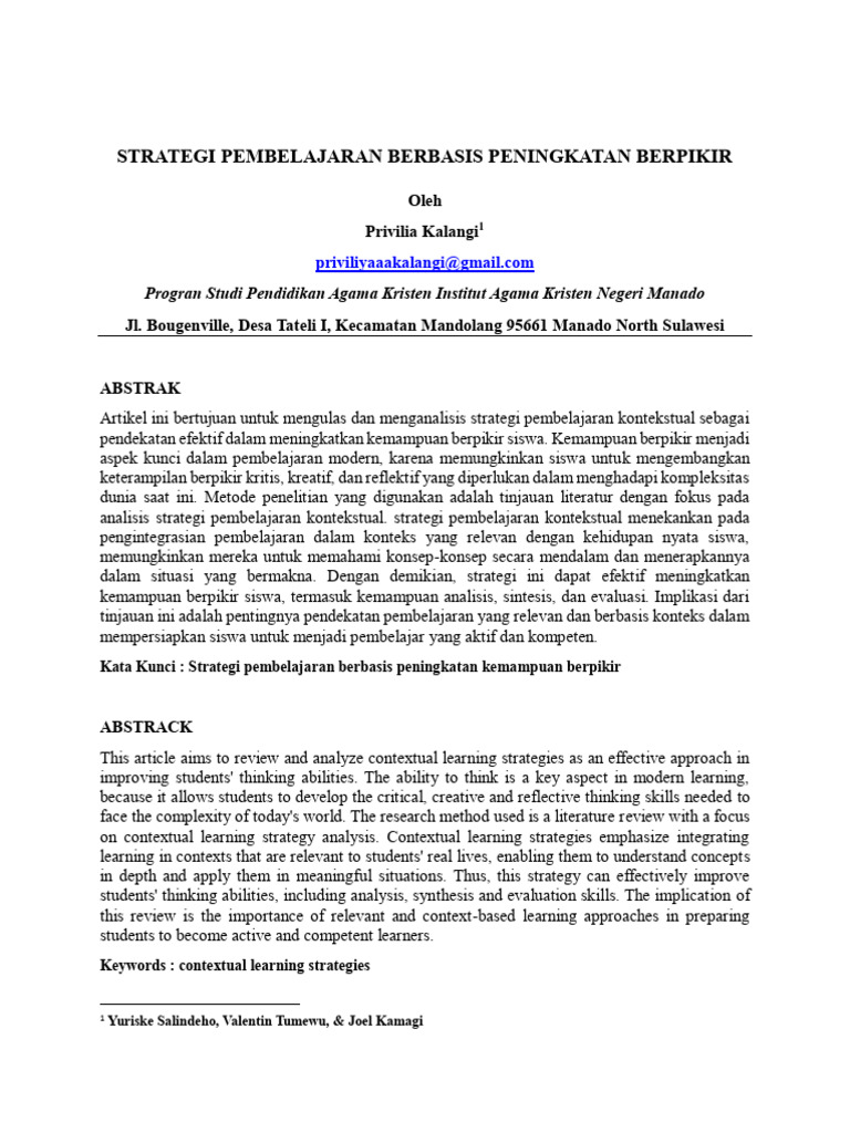 Strategi Pembelajaran Berbasis Peningkatan Berpikir | PDF