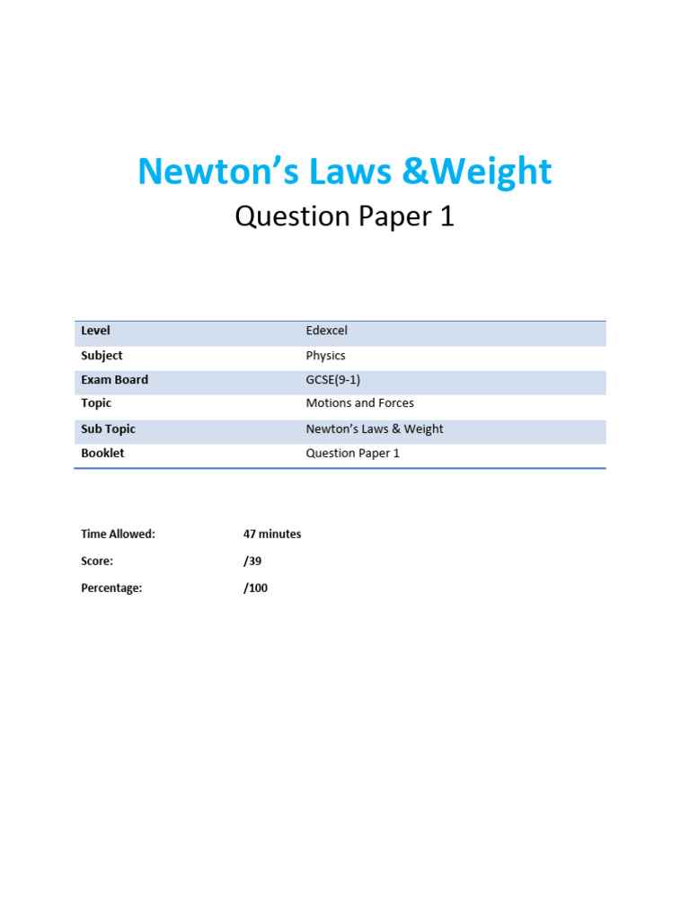 3.1_-newtons_laws___weight_qp-gsce_edexcel_physics_1 | Download Free PDF | Force | Acceleration