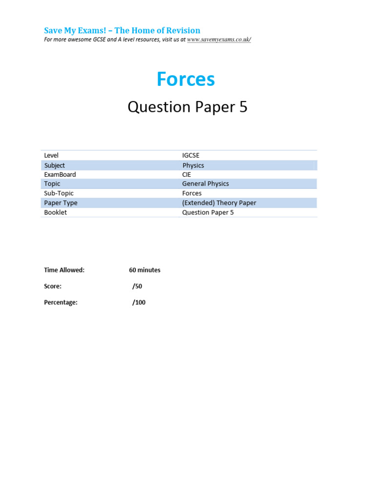 15.5 Forces Cie - Igcse - Physics - Ext Theory QP | Download Free PDF | Force | Acceleration