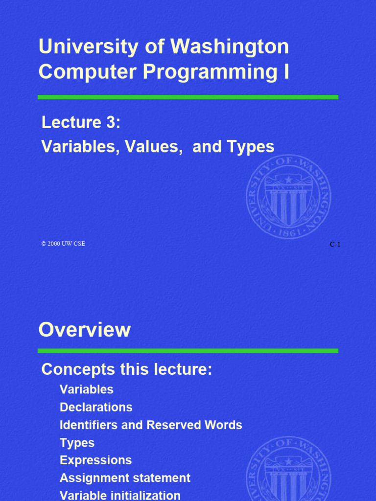 University of Washington-3 | PDF | Variable (Computer Science) | Fahrenheit