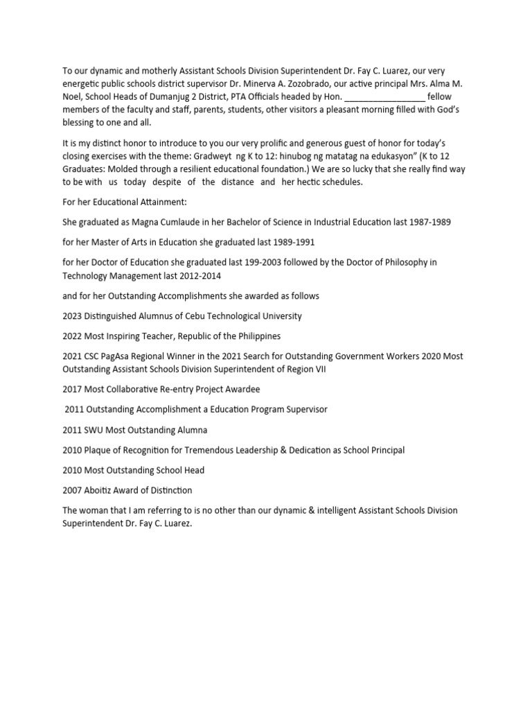 Honoring Dr. Fay C. Luarez's Achievements | PDF