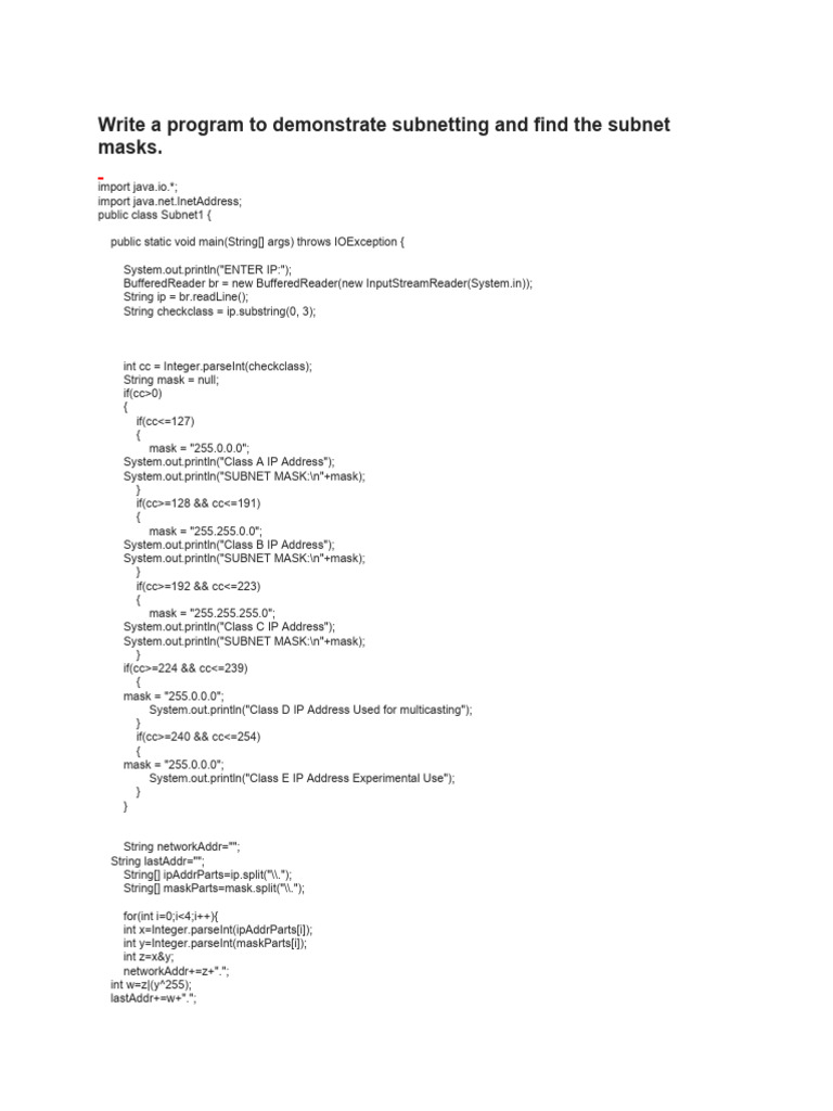 Java Program for IP Subnetting | PDF | Teaching Methods & Materials | Computers