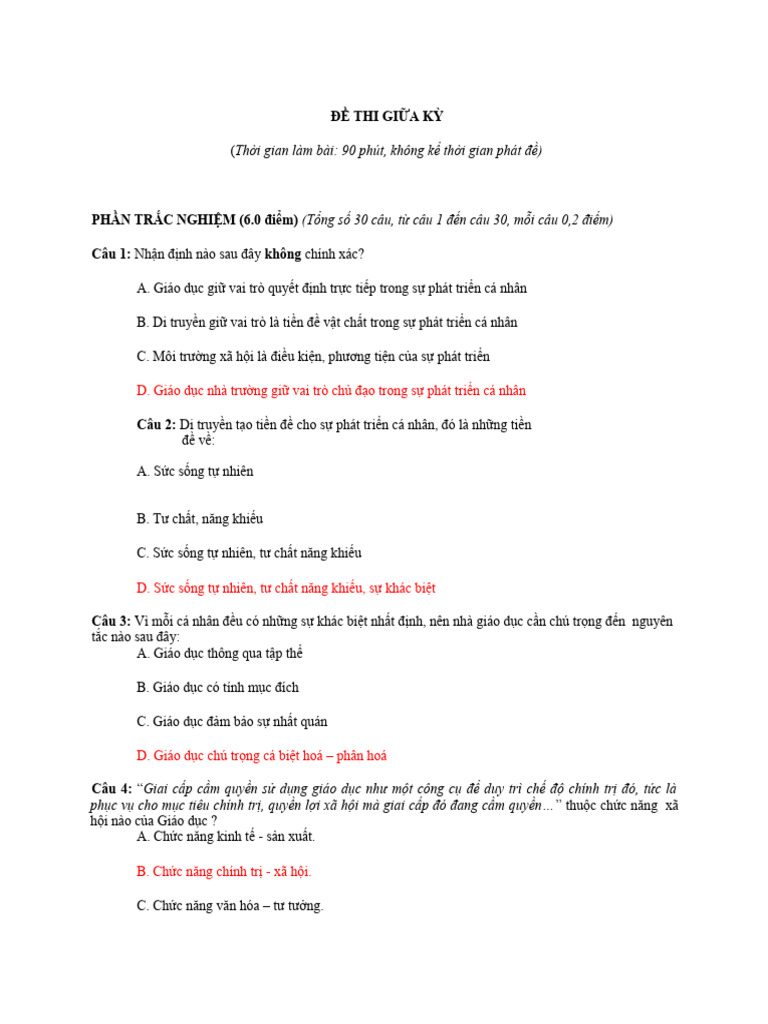 Bài Thi Gi A K Môn KHGD | PDF