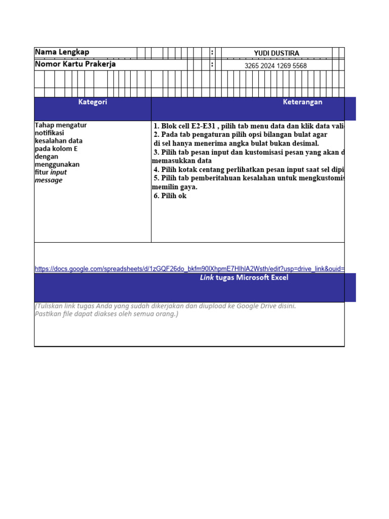 TPM 1 Menggunakan Formula Sederhana Excel - (YUDI DUSTIRA) | PDF