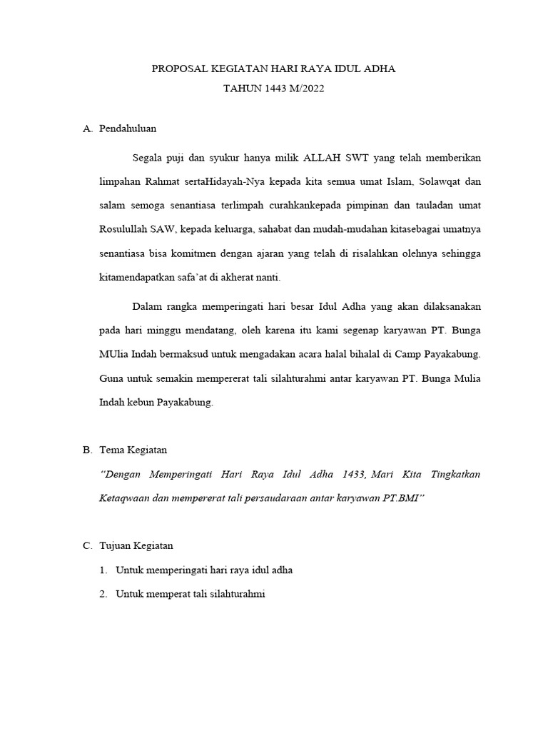 PROPOSAL KEGIATAN HARI RAYA IDUL ADHA | PDF