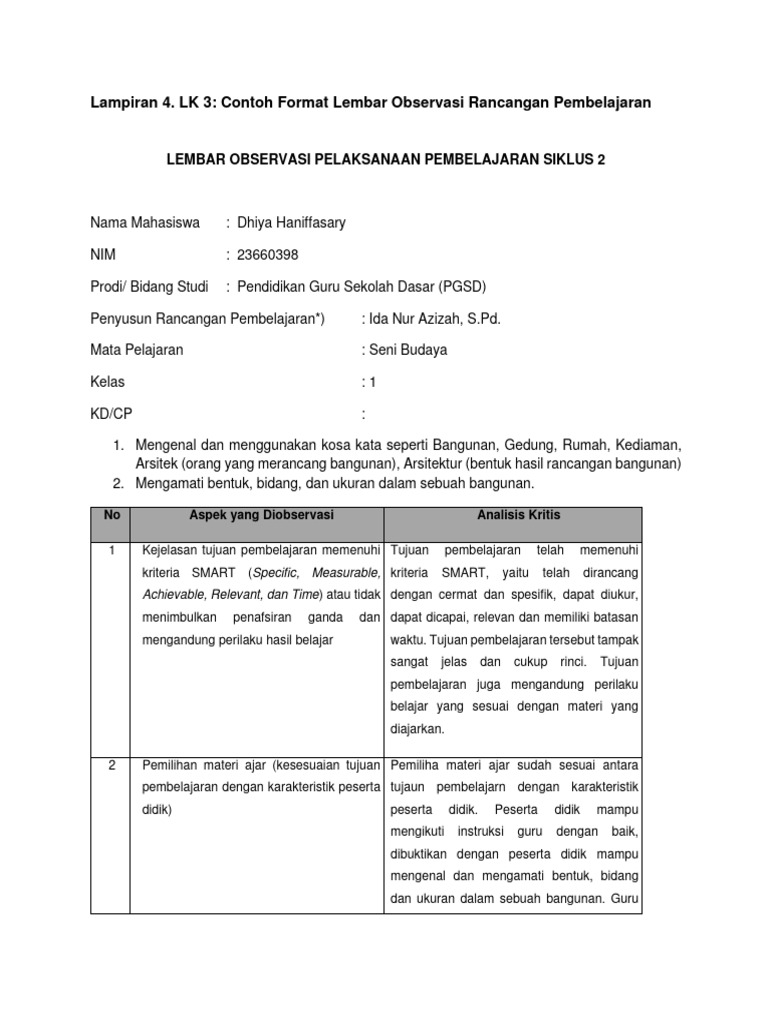 Dhiya Haniffasary - Lampiran 4. LK 3 Contoh Format Lembar Observasi ...