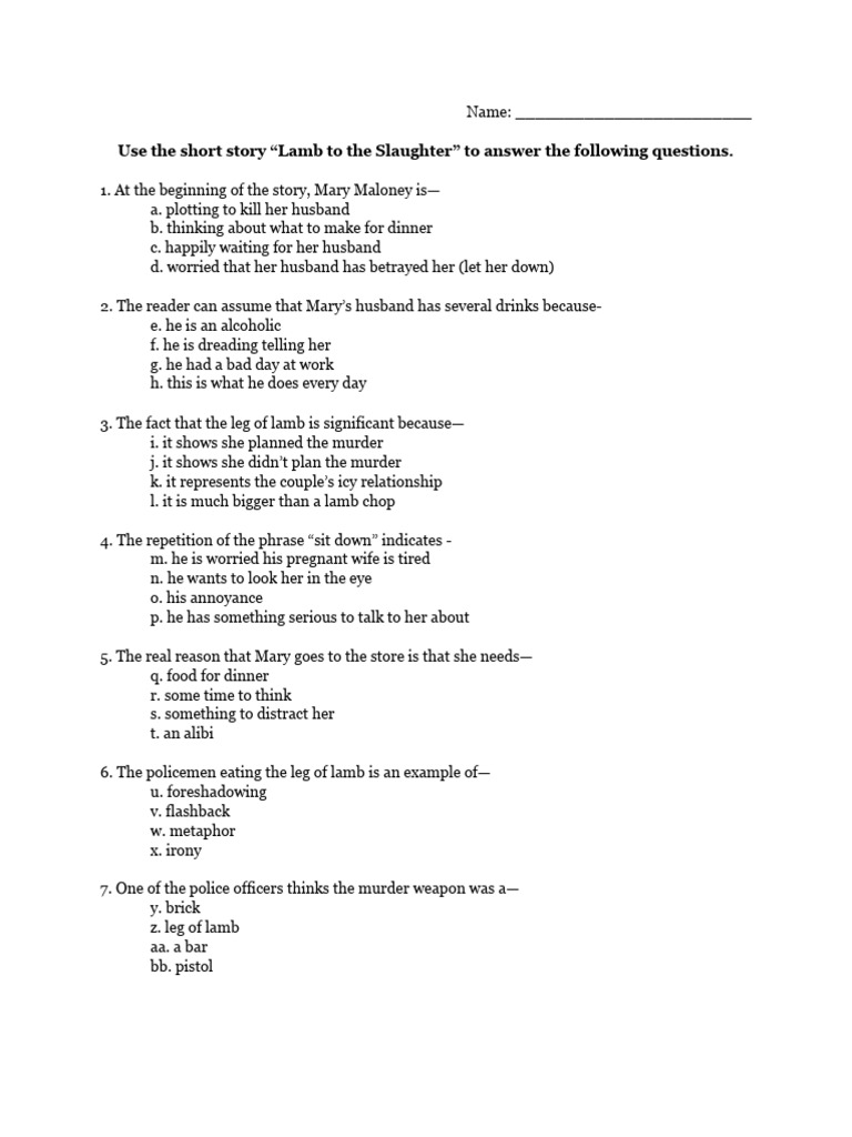 Lamb To The Slaughter Multiple Choice Questions | PDF