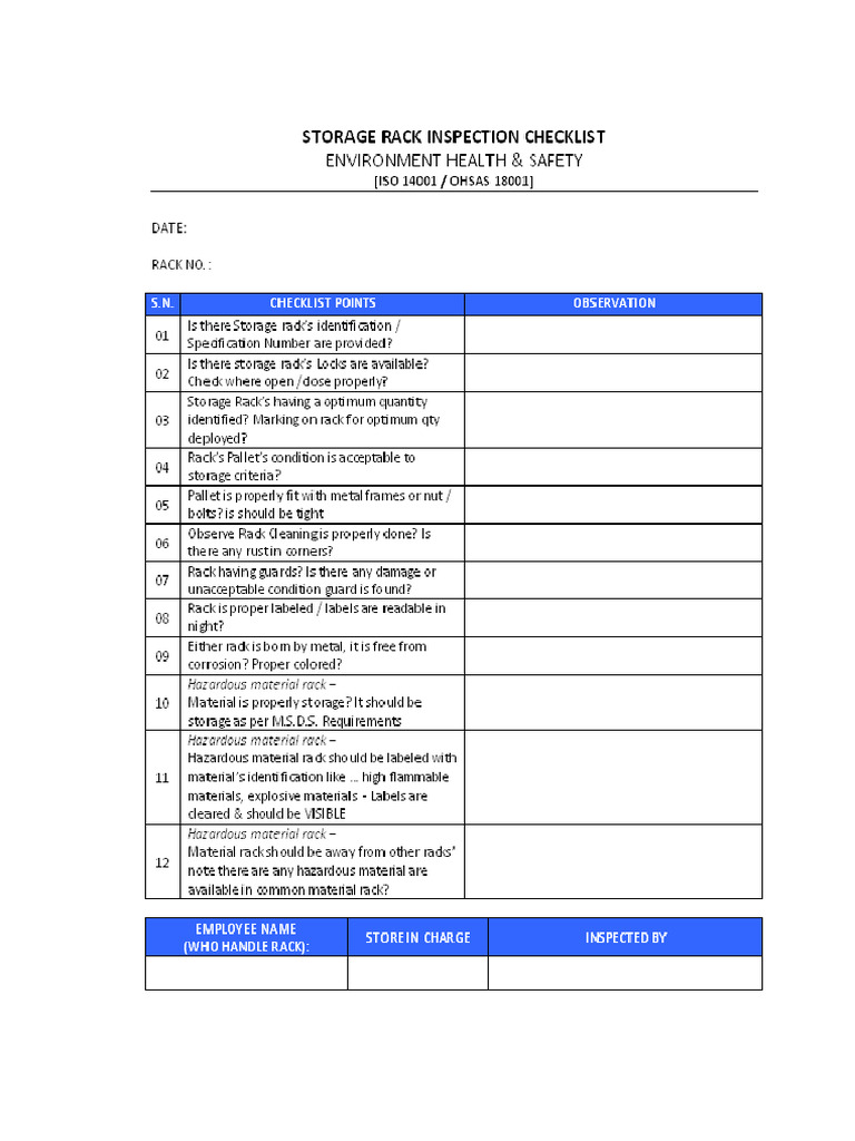 Racking Stacking Inspection | PDF