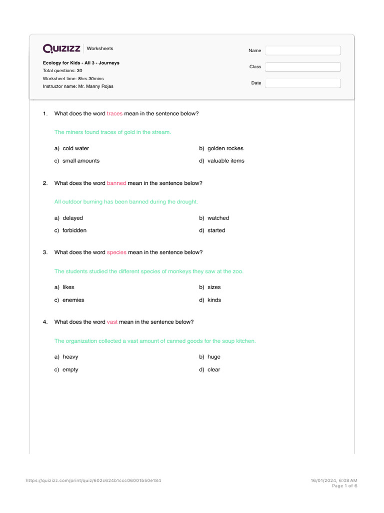 Ecology For Kids - All 3 - Journeys - Quizizz | PDF | Ecology | Earth