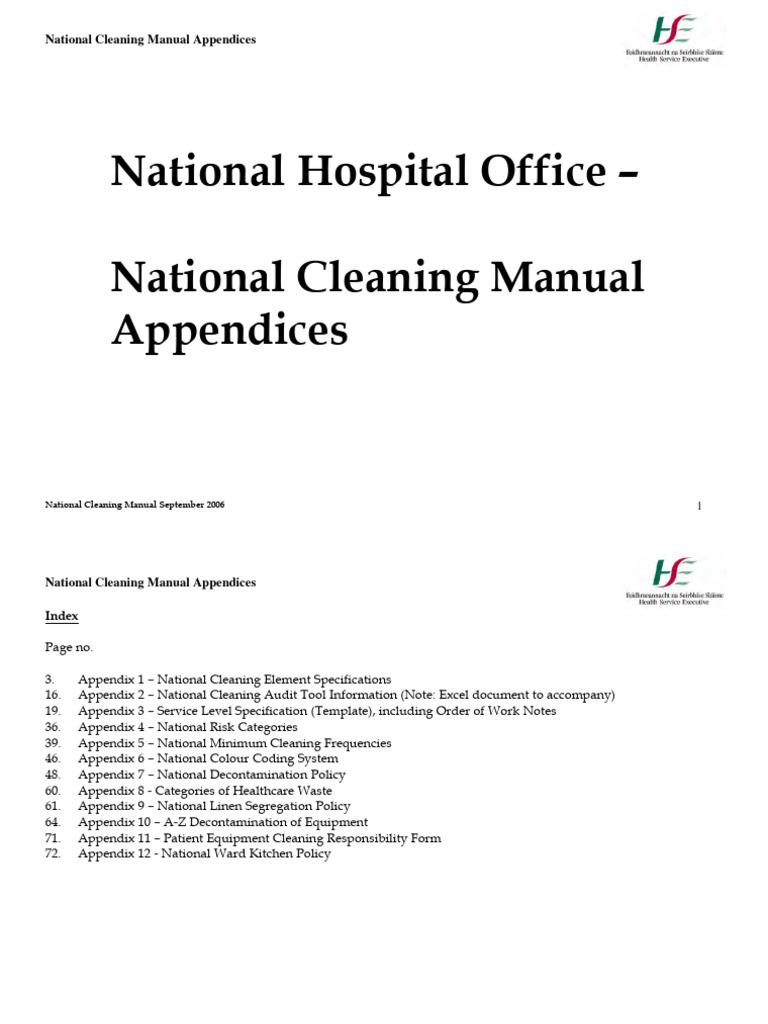 Hse National Cleaning Standards Manual Appendices | PDF | Audit ...