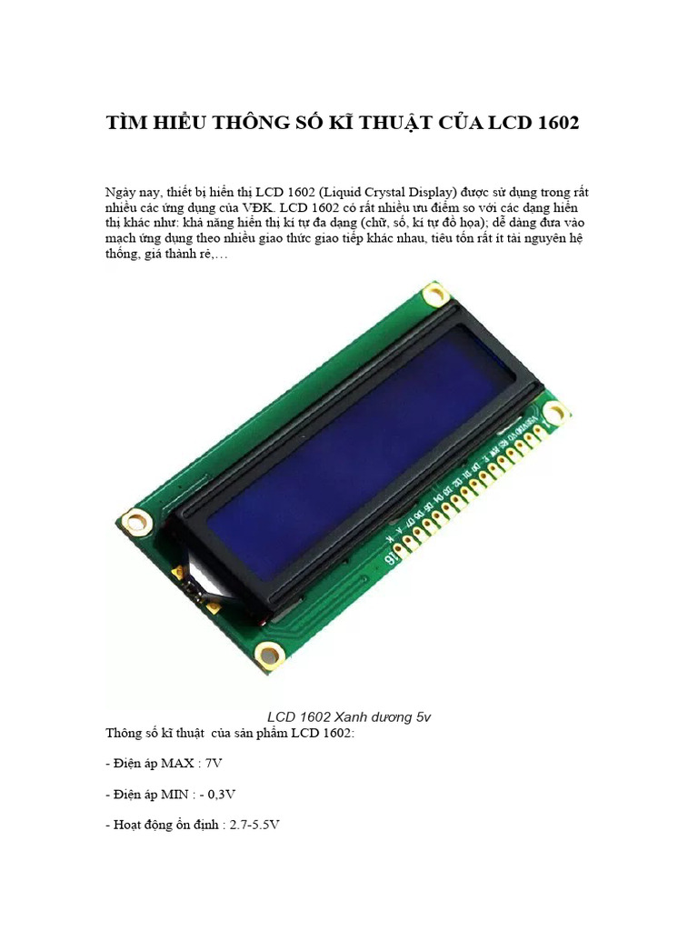TÌM HIỂU THÔNG SỐ KĨ THUẬT CỦA LCD | PDF