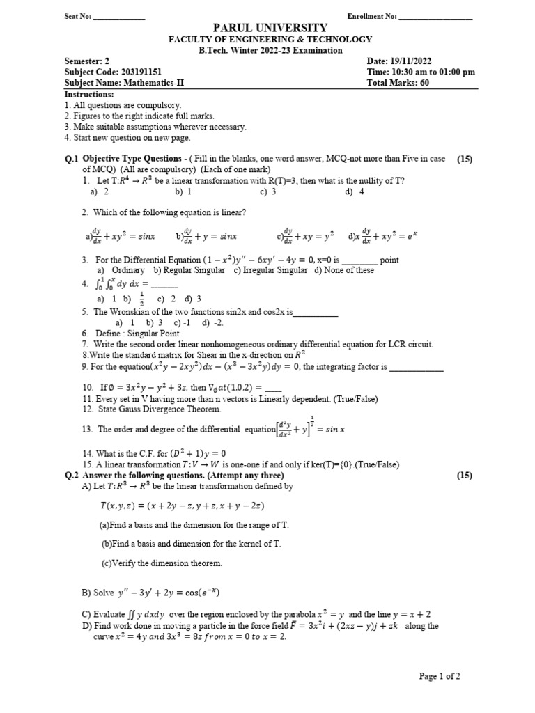 4435 Question Paper | PDF | Linear Map | Equations