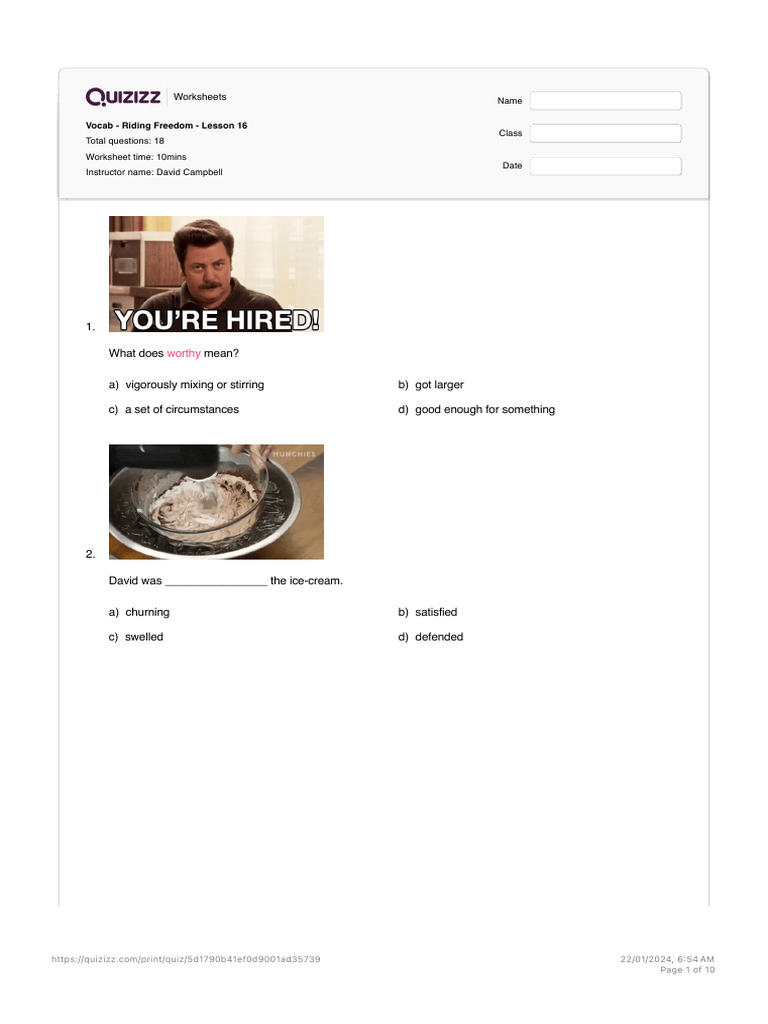 Vocab - Riding Freedom - Lesson 16 | Quizizz | PDF