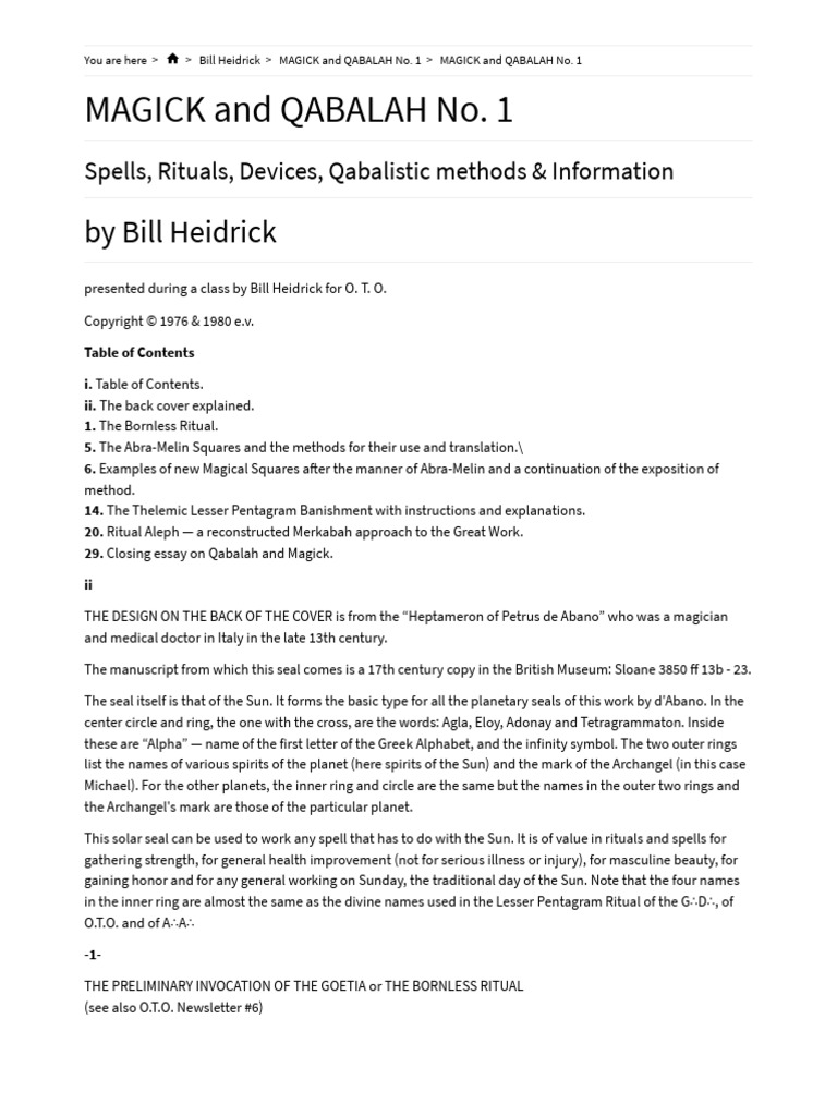 MAGICK and QABALAH No. 1 - Bill Heidrick - Hermetic Library | PDF ...