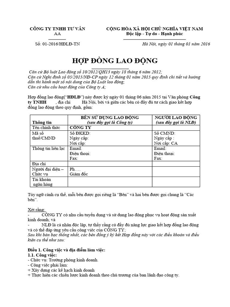 NS - 21 - BM01 - Hop Dong Lao Dong 2016 | PDF